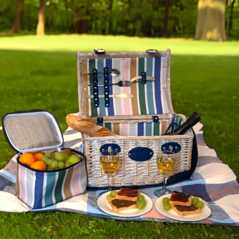 WD LIFESTYLE Wicker Picnic Basket for 2 Persons White - Erresse Shop